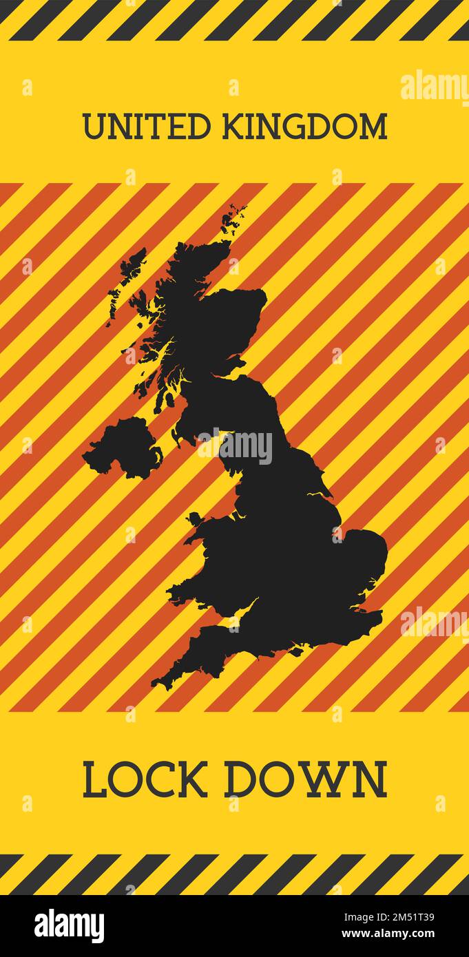 United Kingdom Lock Down Sign. Yellow country pandemic danger icon ...