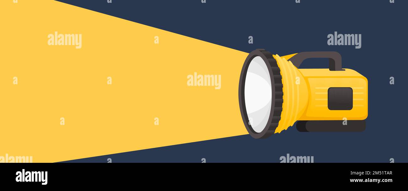 Modern flashlight emergency lamp with light beam vector illustration on ...