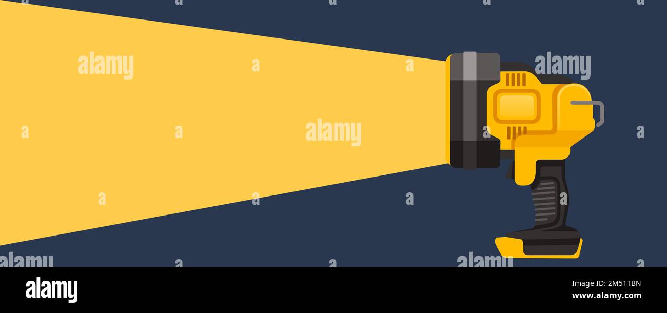 Modern flashlight emergency lamp with light beam vector illustration on ...