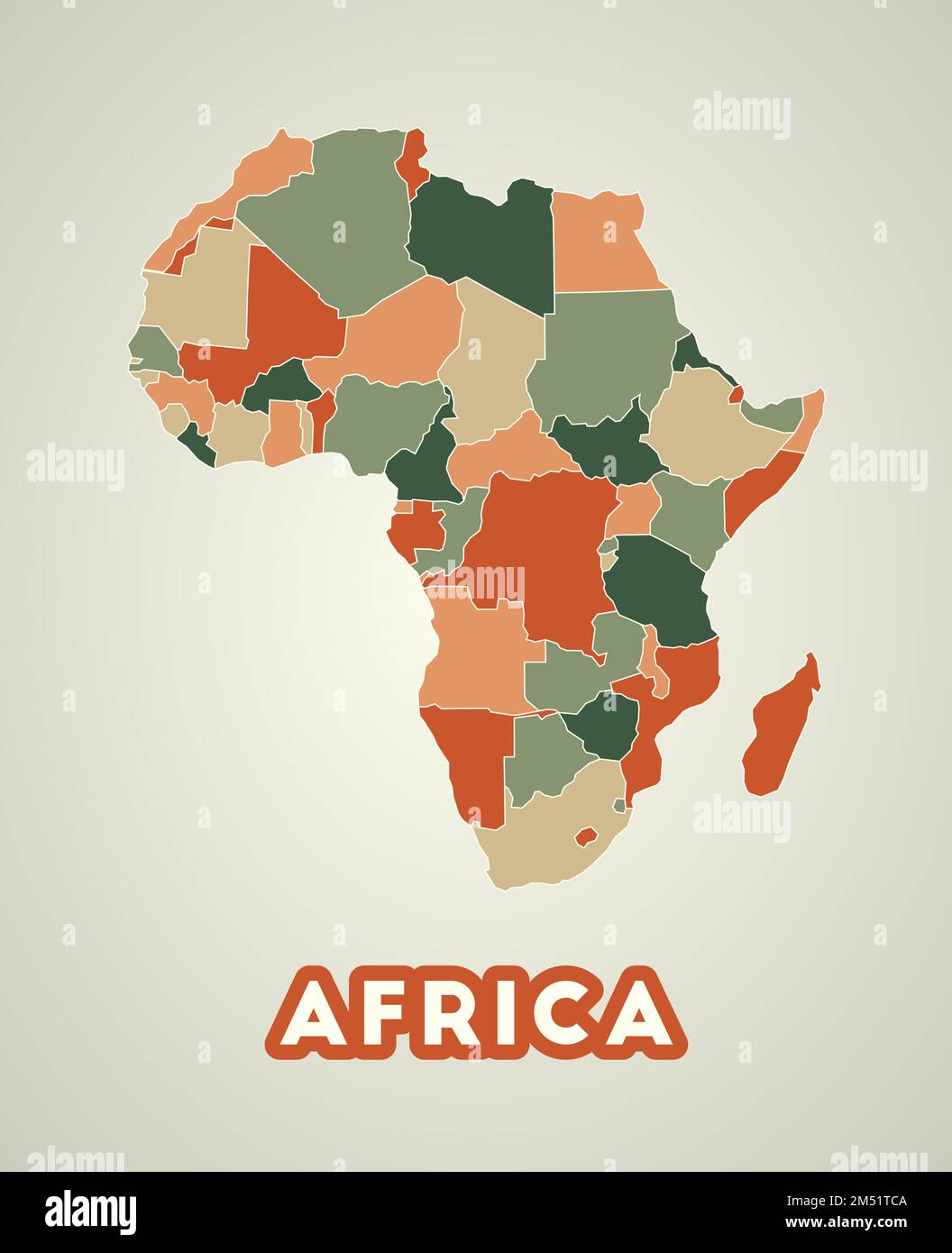Africa poster in retro style. Map of the continent with regions in ...