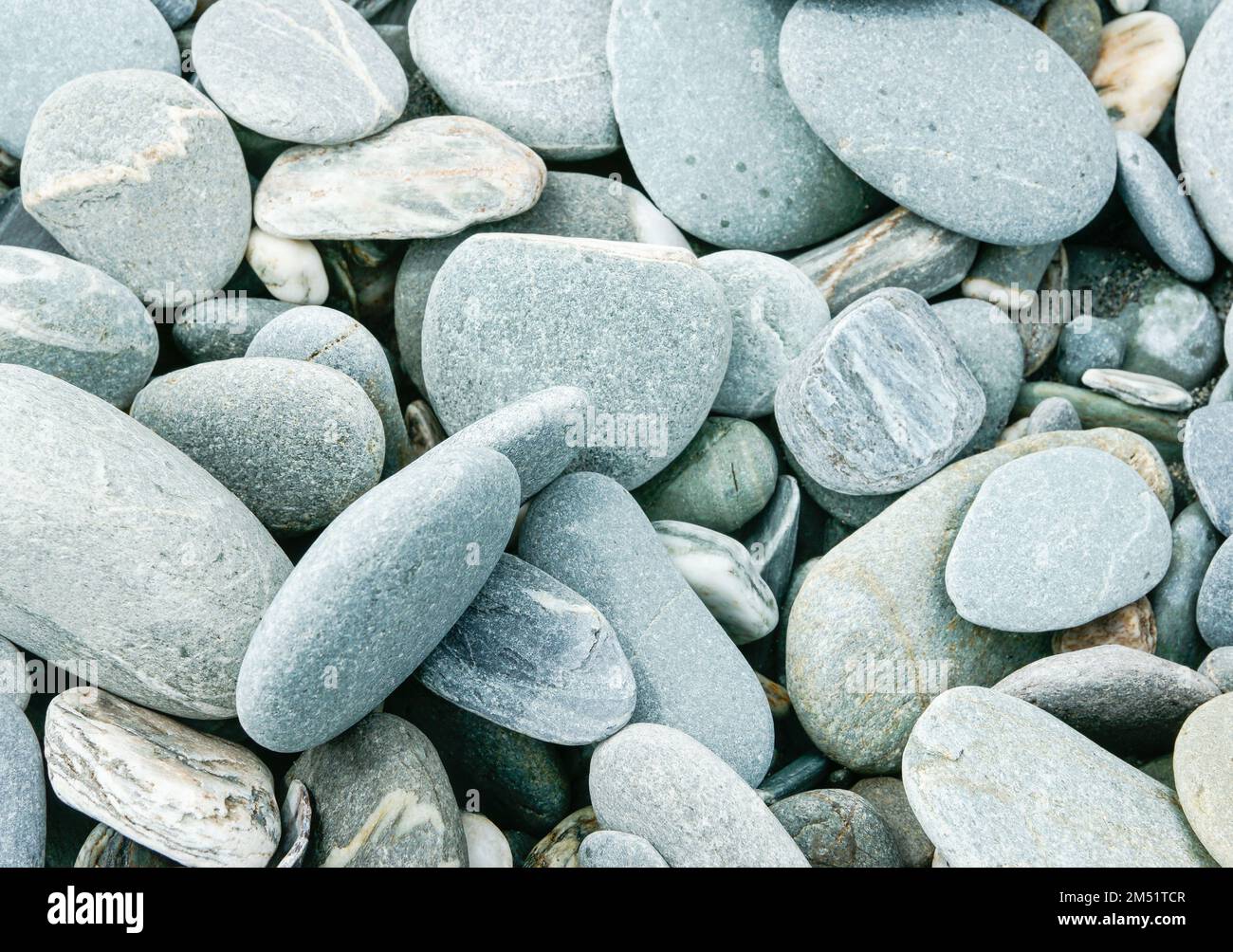 Random stones washed up on beach on West Coast South Island New Zealand ...