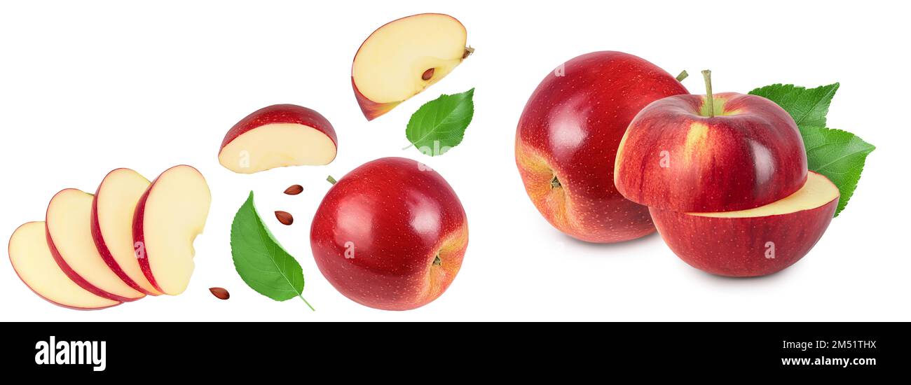 Red apple with half isolated on white background with full depth of ...