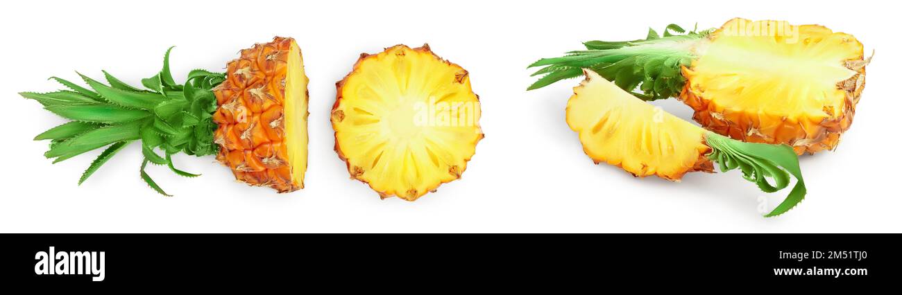 pineapple half with slice isolated on white background with full depth ...