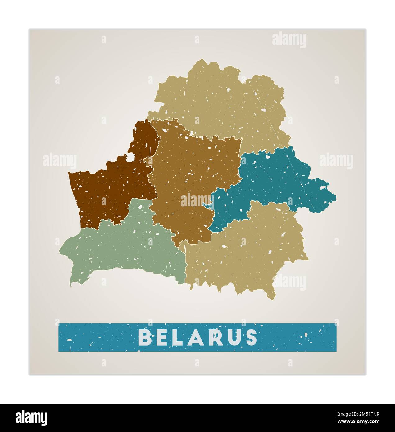 Belarus map. Country poster with regions. Old grunge texture. Shape of ...