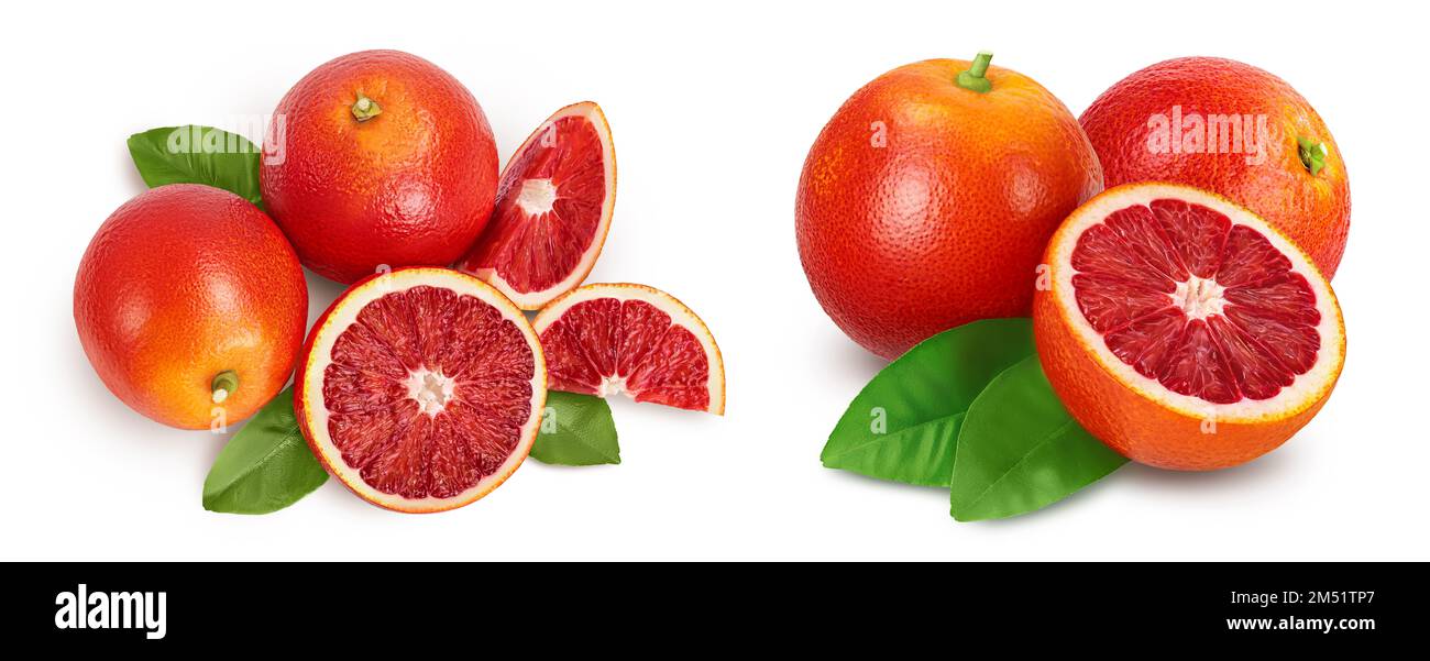 Blood red oranges isolated on white background . Top view. Flat lay ...
