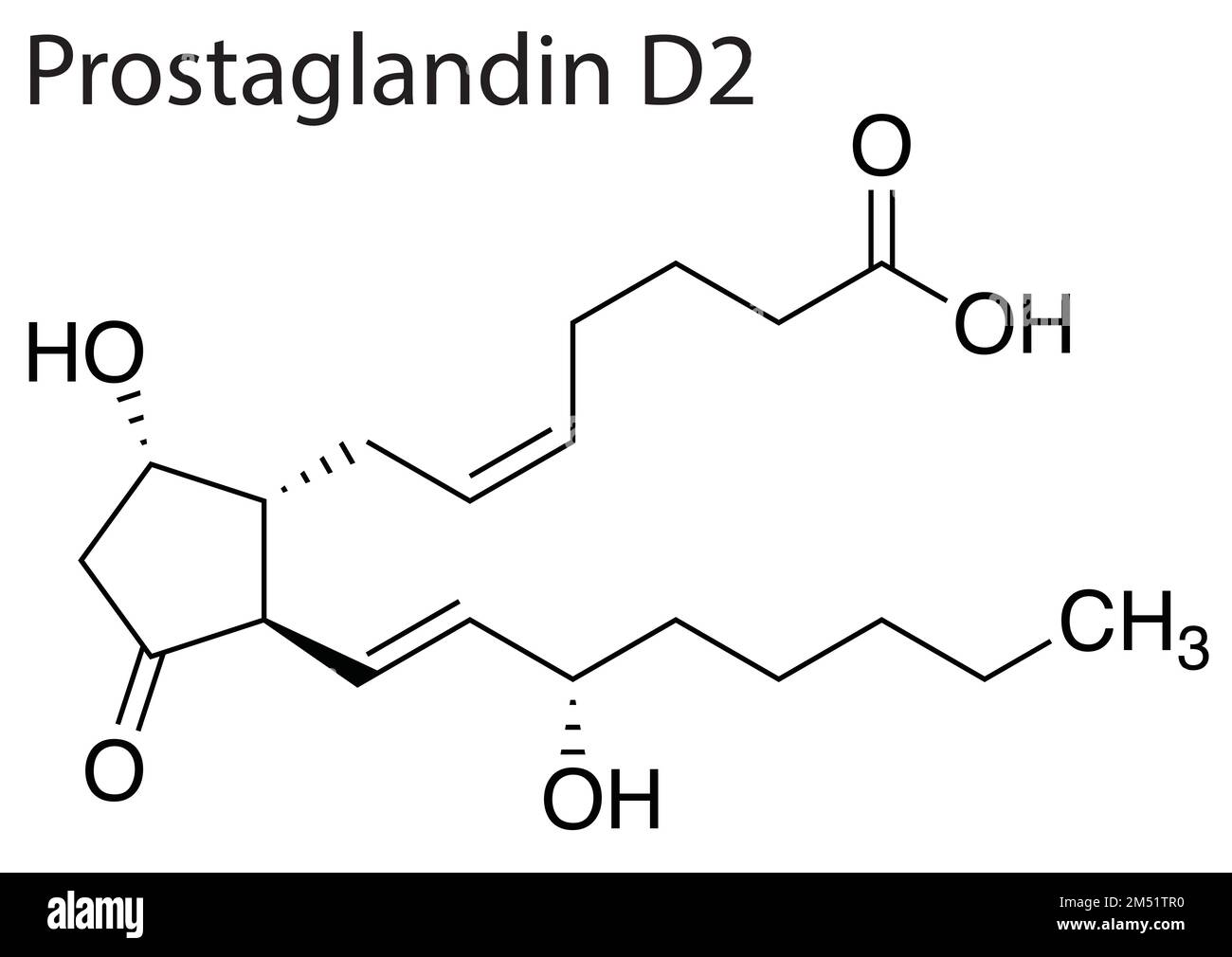 A Chemical formula structure of prostaglandin D2 on white background ...