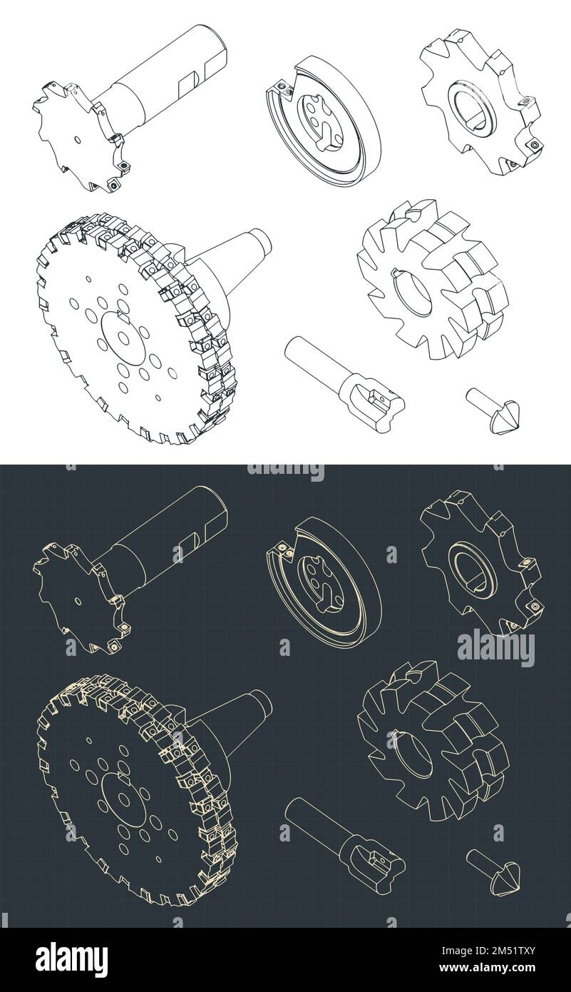 Stylized vector illustrations of isometric blueprints of different ...