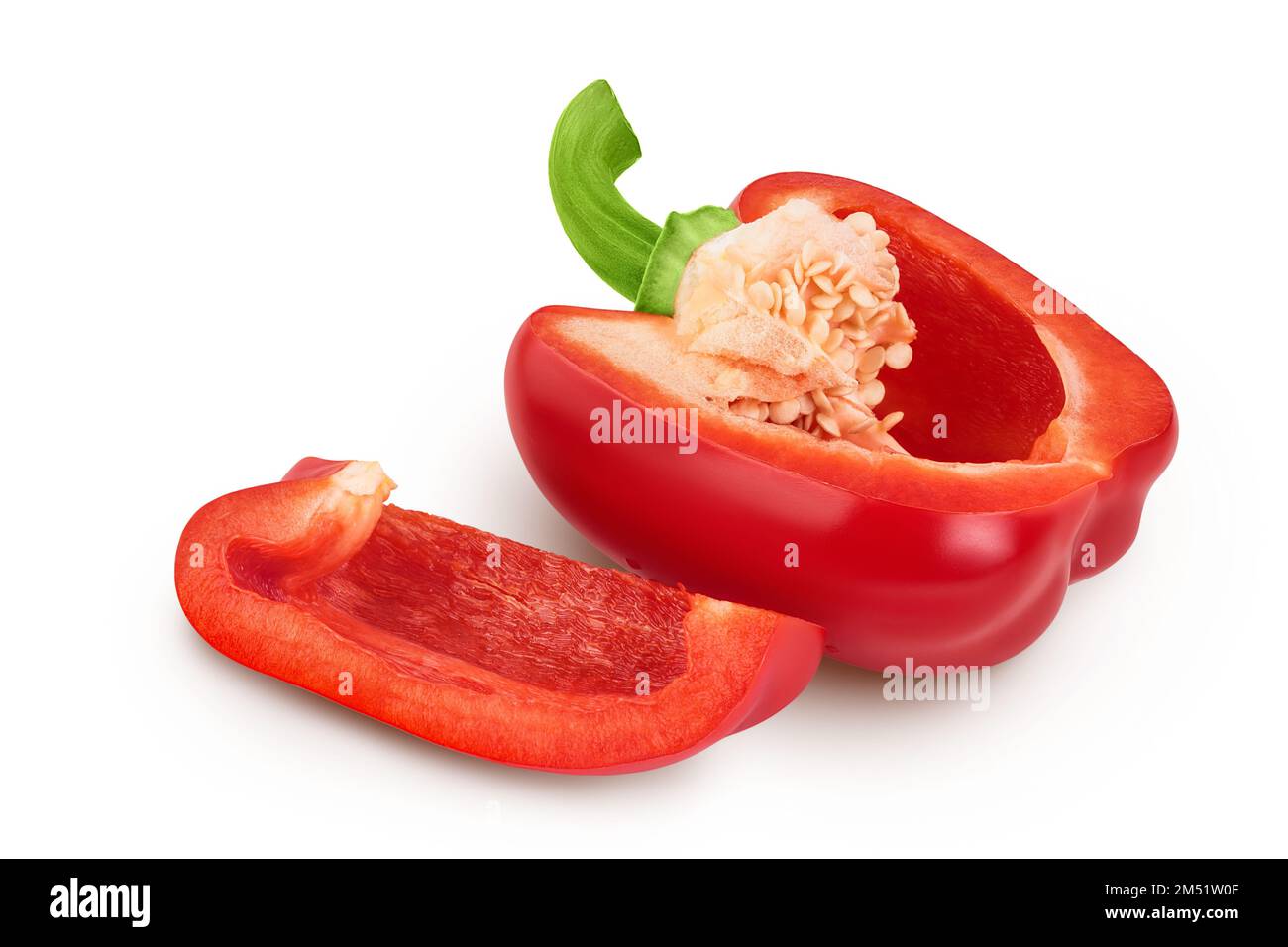 red sweet bell pepper half isolated on white background with full depth ...