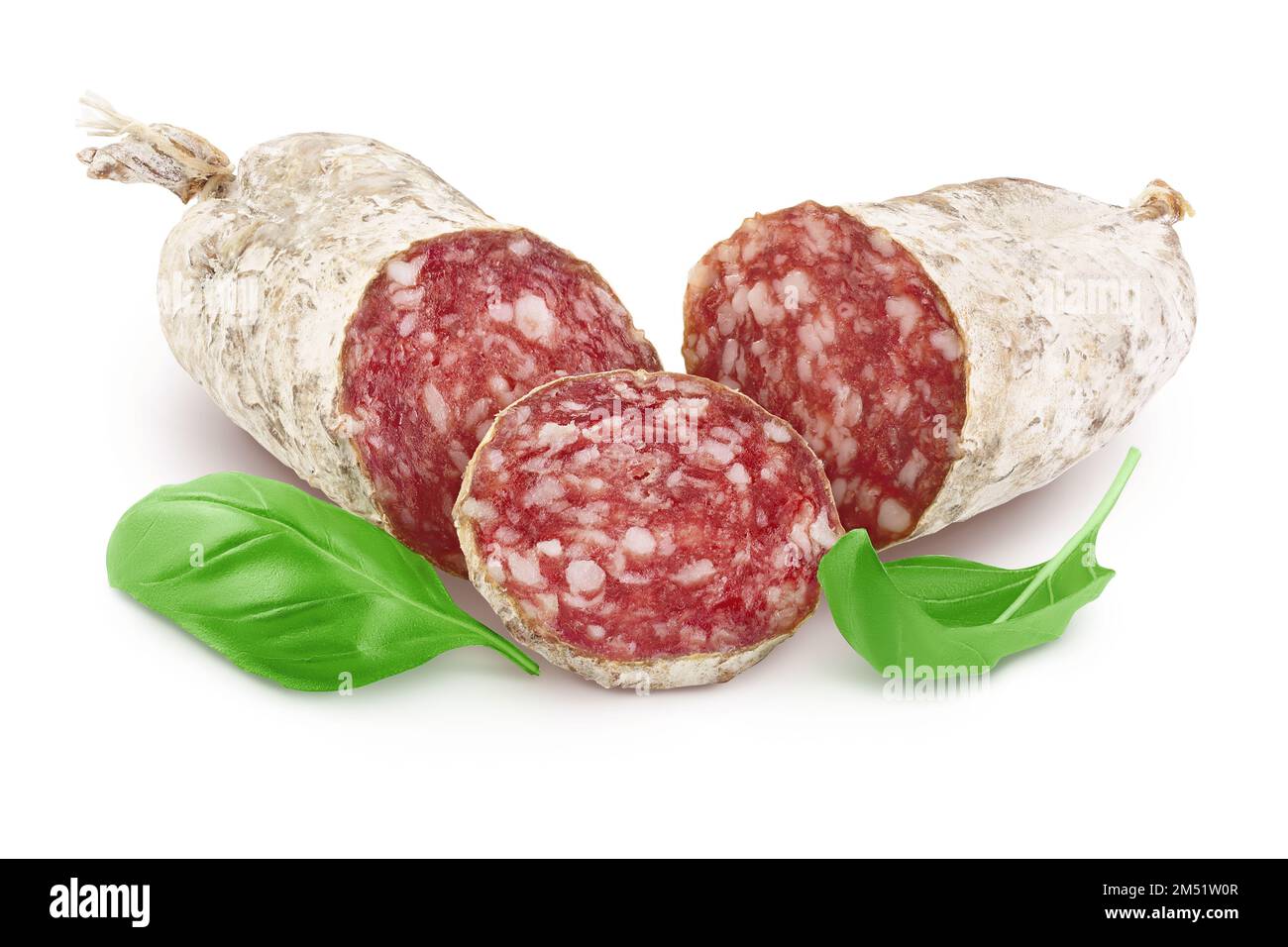 Cured salami sausage isolated on white background. Italian cuisine with ...