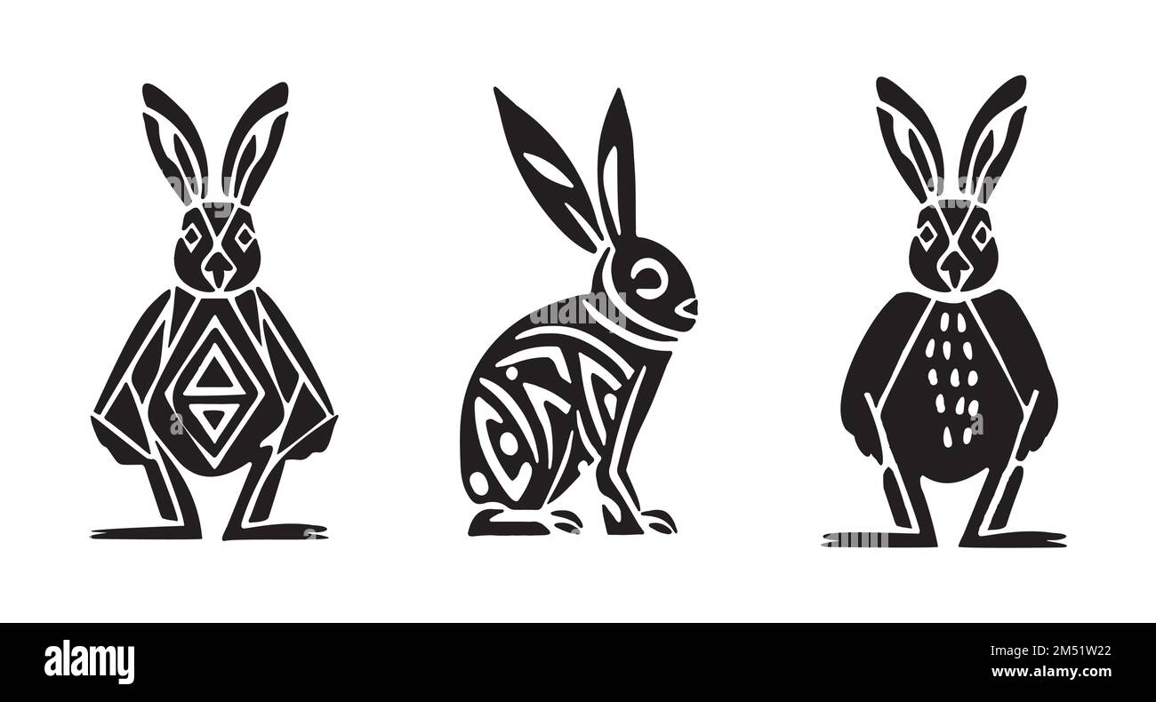 Easter bunny whimsical illustration set. Spring holiday pet bunny ...