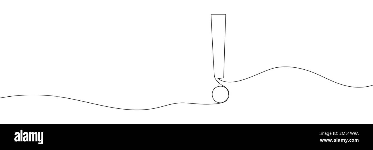 Exclamation mark linear background. Exclamation mark drawn by one solid ...