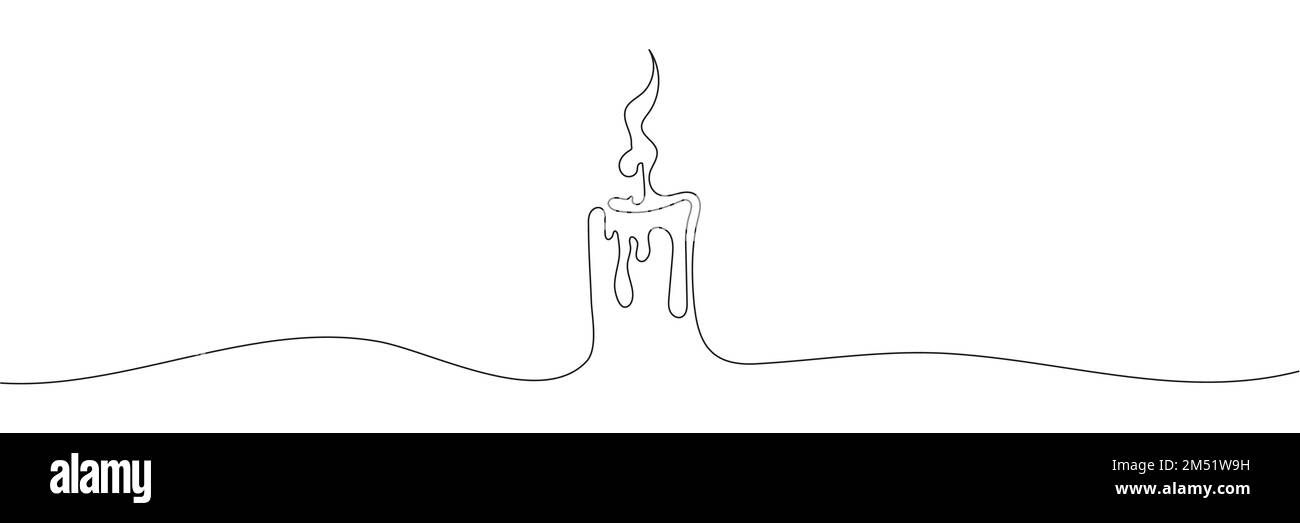 Continuous line drawing of a candle. One line candle icon on white ...