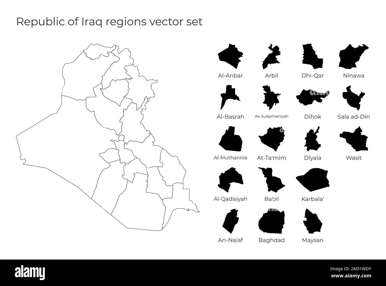 Republic of Iraq map with shapes of regions. Blank vector map of the ...