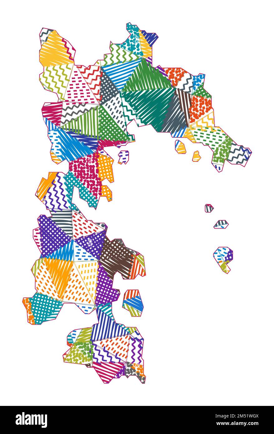 Kid style map of Patmos. Hand drawn polygons in the shape of Patmos ...