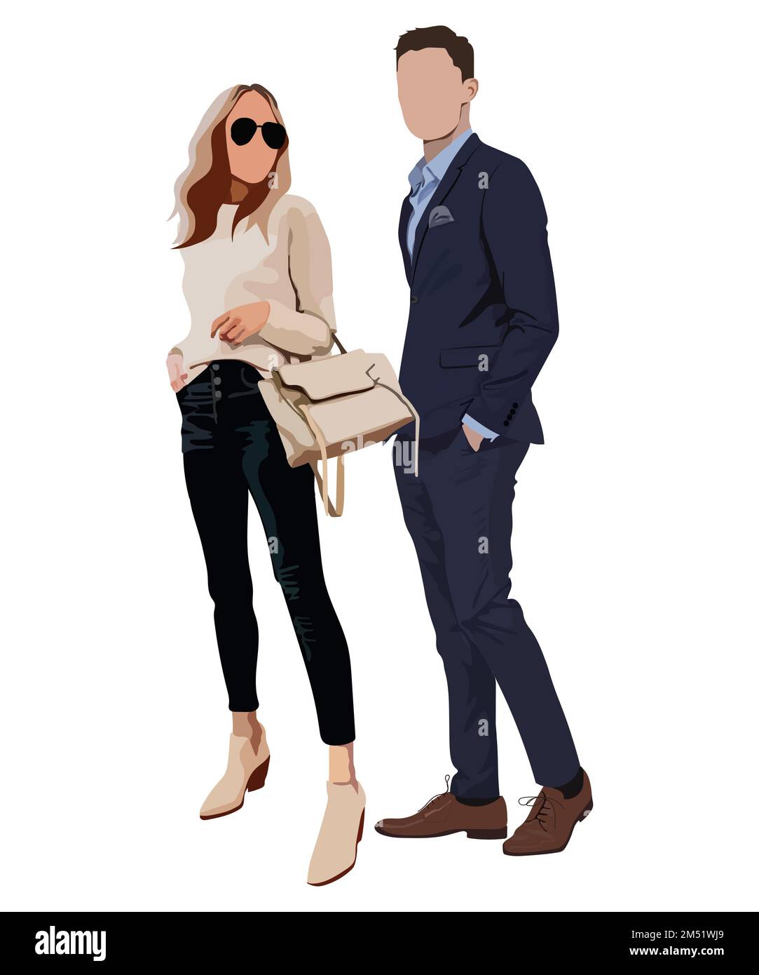 Stylish couple of young people. Man and woman on a white background ...