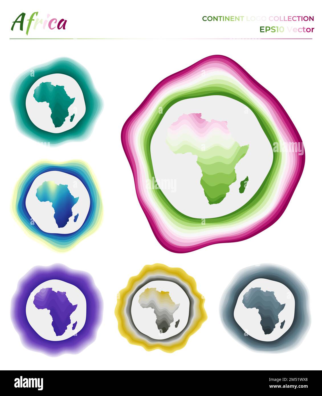Africa logo collection. Colorful badge of the continent. Layers around ...