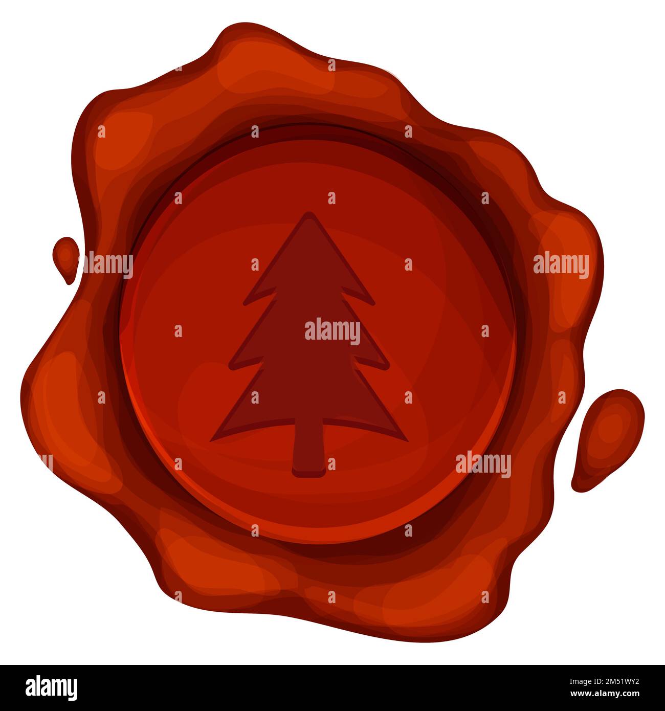 Set Christmas wax seal with pine tree round stump red color in cartoon ...