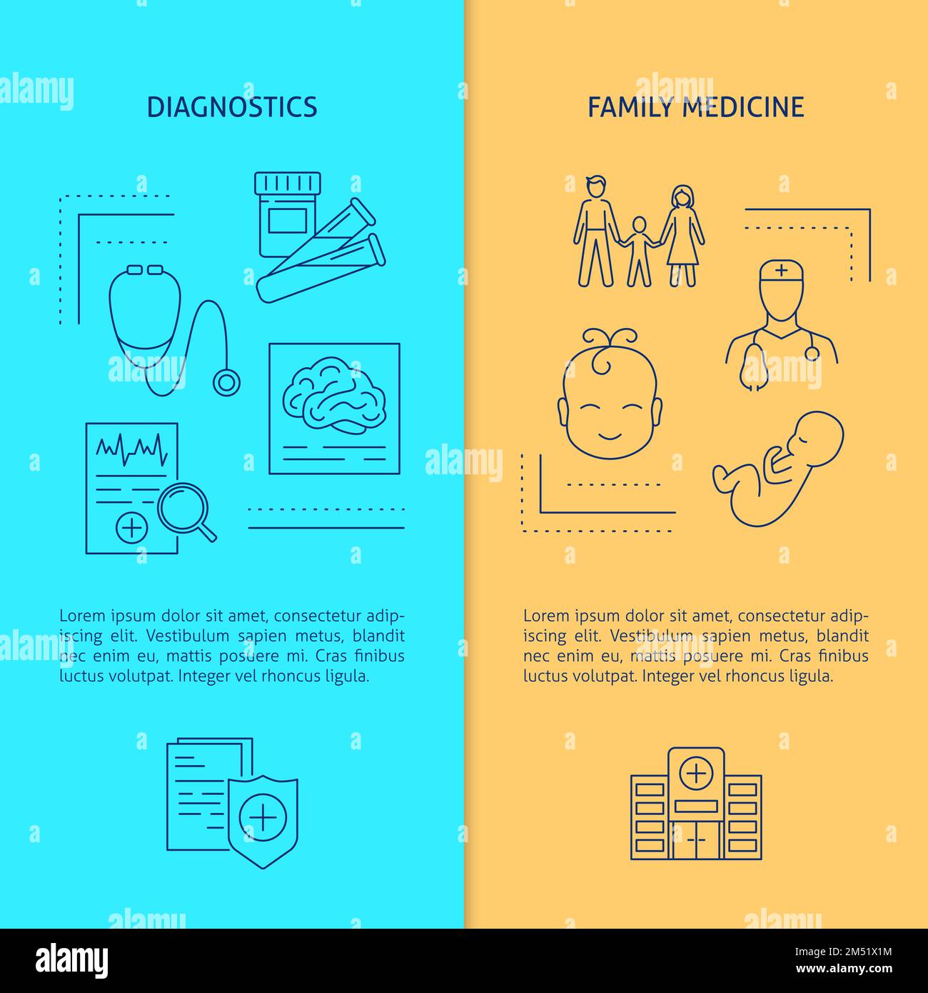 Medical banner templates with place for text. Diagnostics and family ...