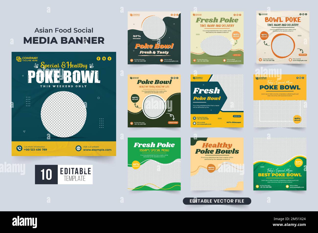 Healthy food menu social media post collection for marketing. Modern ...