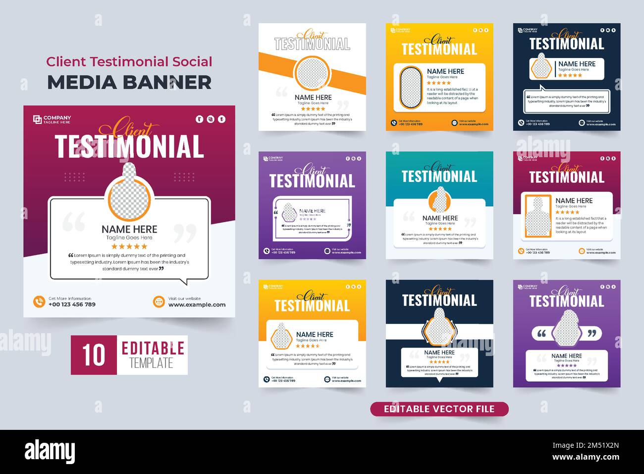 Modern business client testimonial template collection for social media ...