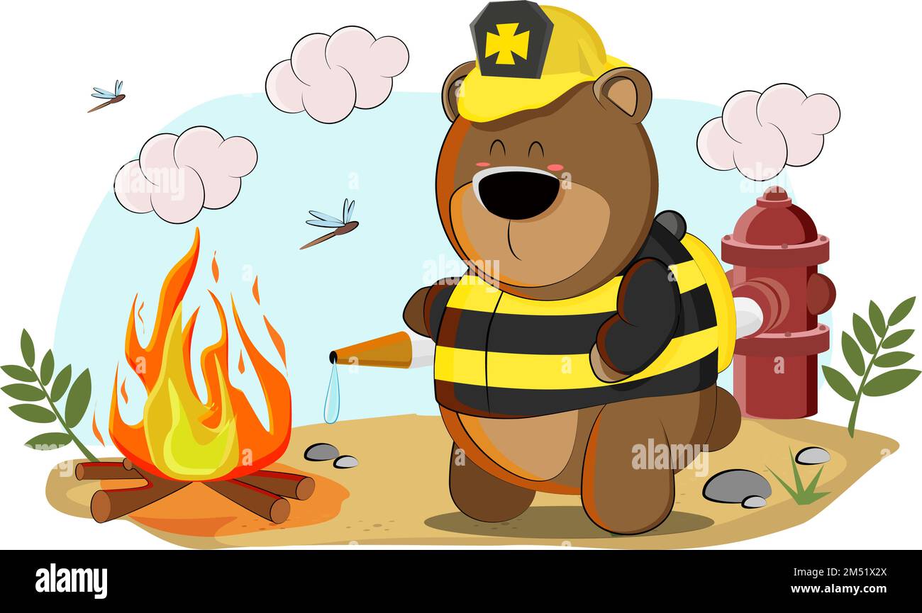 Cute teddy bear dressed as a firefighter puts out fires in the forests ...