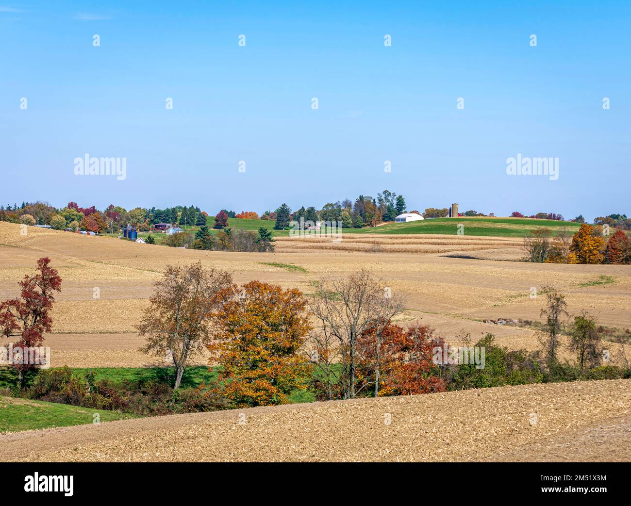 Rolling hills of eastern Ohio during October corn harvest Stock Photo ...