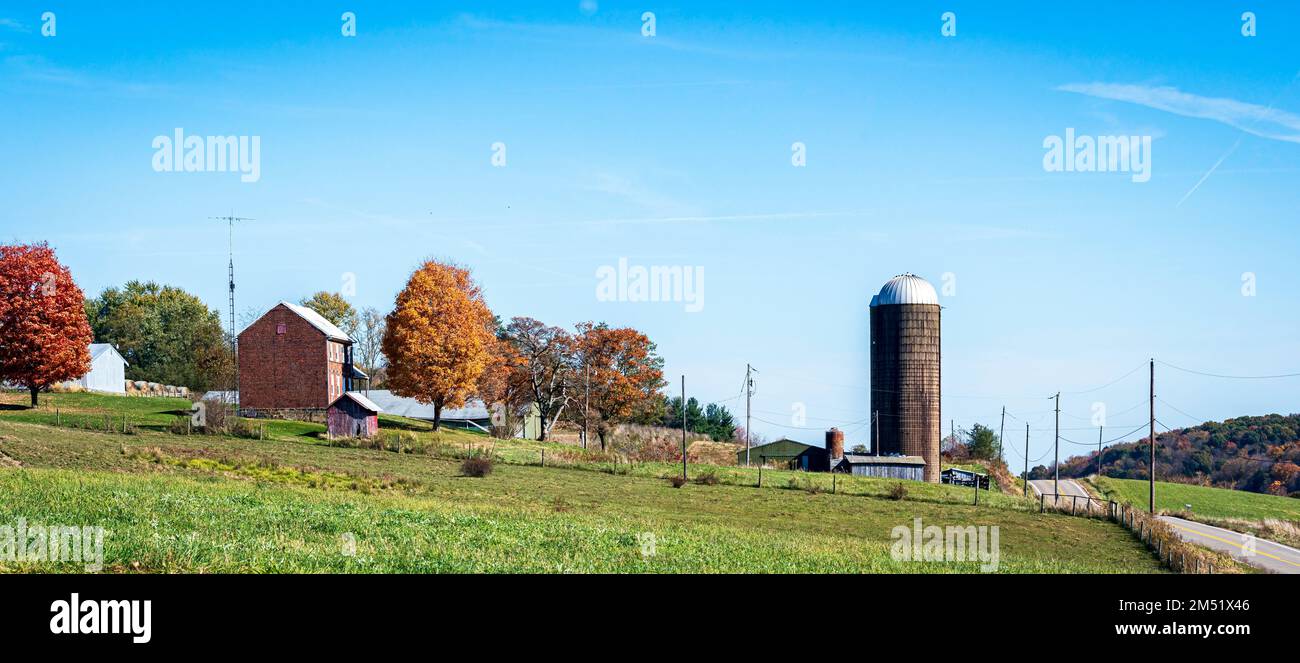 Traditional farmstead in rural Ohio including historic farmhouse, barn ...