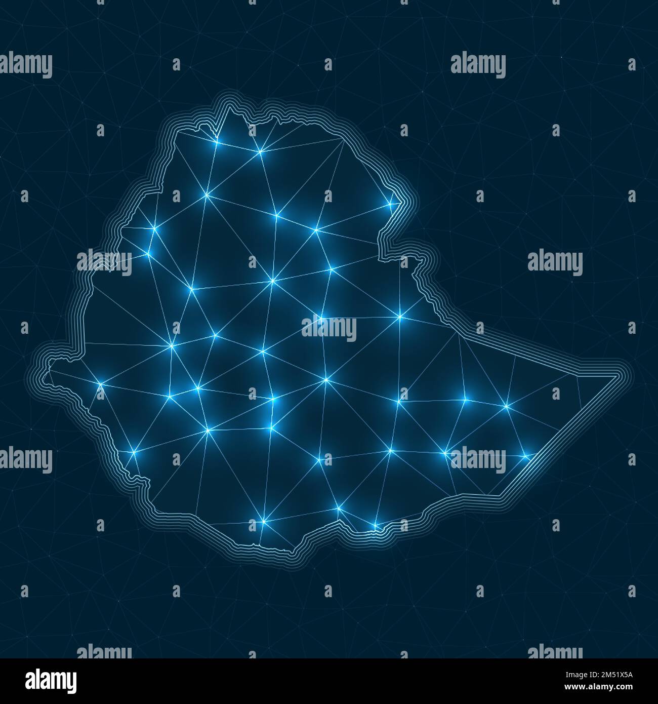 Ethiopia network map. Abstract geometric map of the country. Digital connections and ...