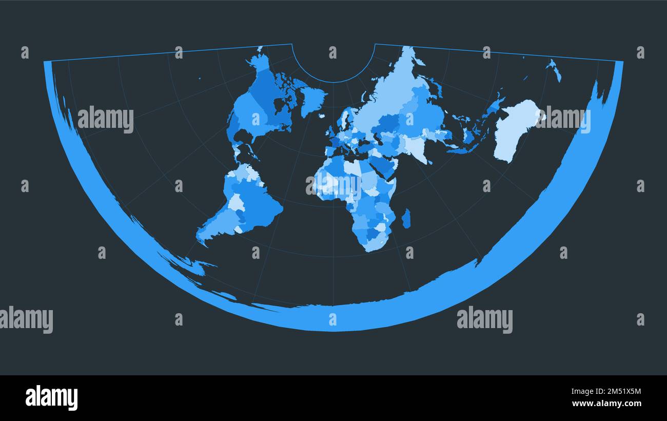 World Map. Conic equidistant projection. Futuristic world illustration ...