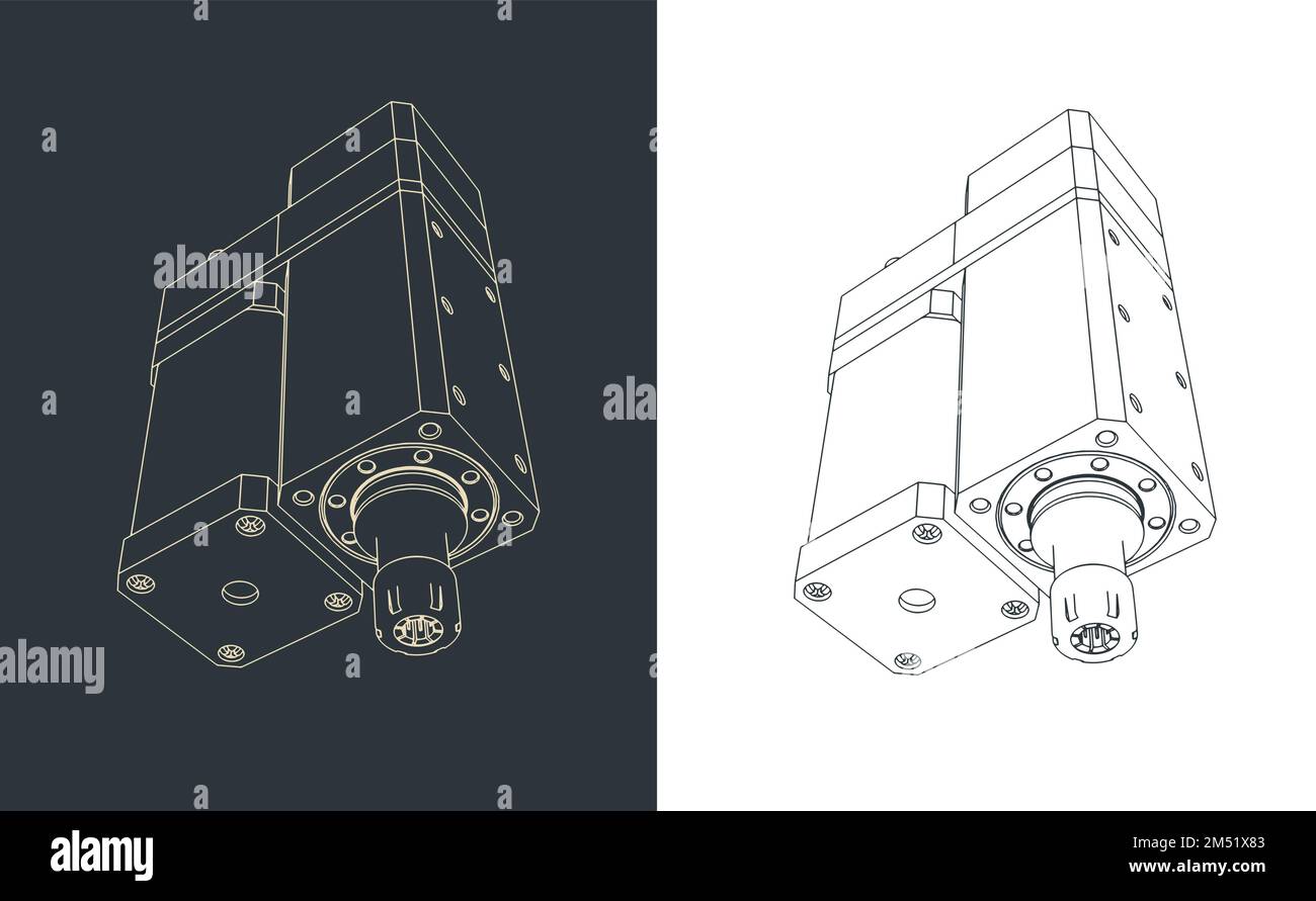 Stylized vector illustrations of sketches of CNC router head Stock ...