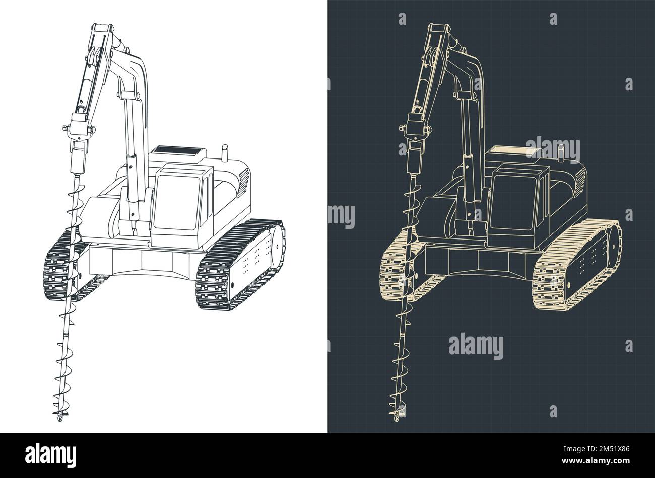 Stylized vector illustration of drawings of pile drilling machine Stock ...