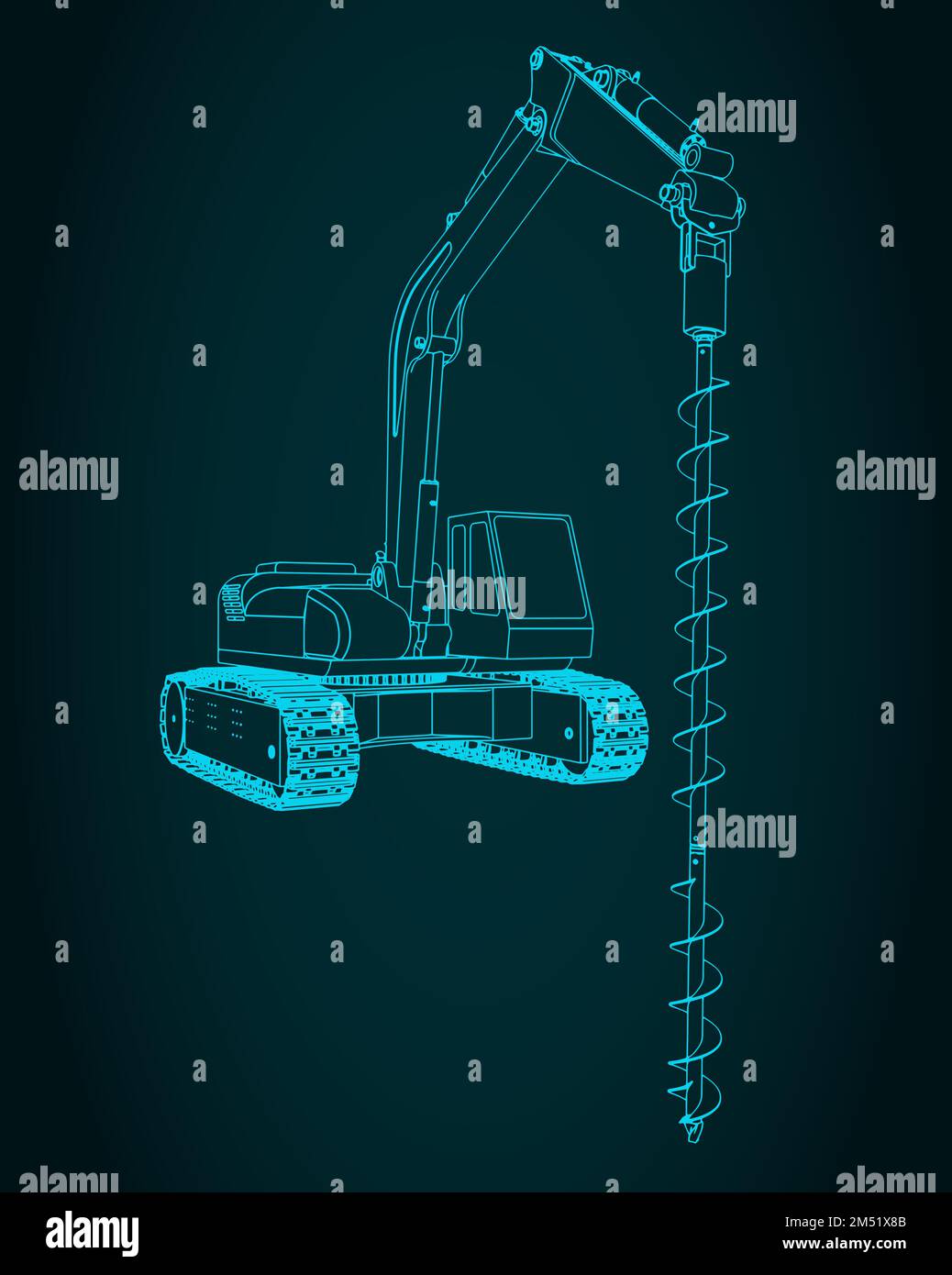 Stylized vector illustration of drawings of pile drilling machine Stock ...