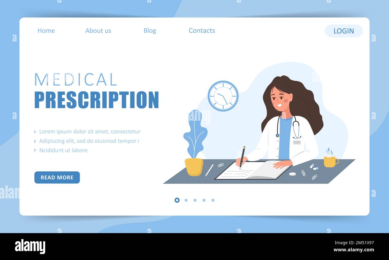 Medical prescription. Landing page template. Female doctor writing ...