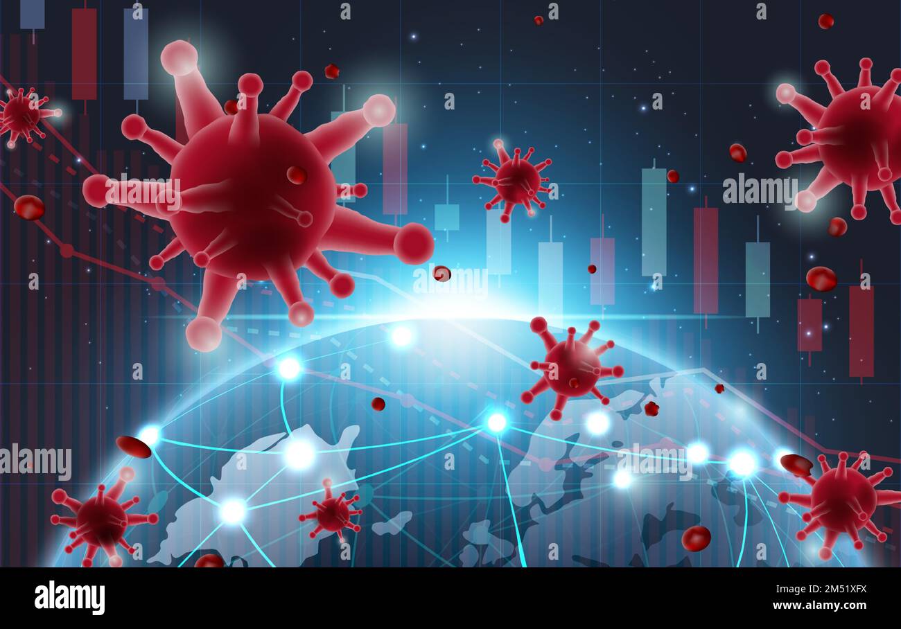 Stock market slump stock chart futuristic with Effects of disease Covid ...