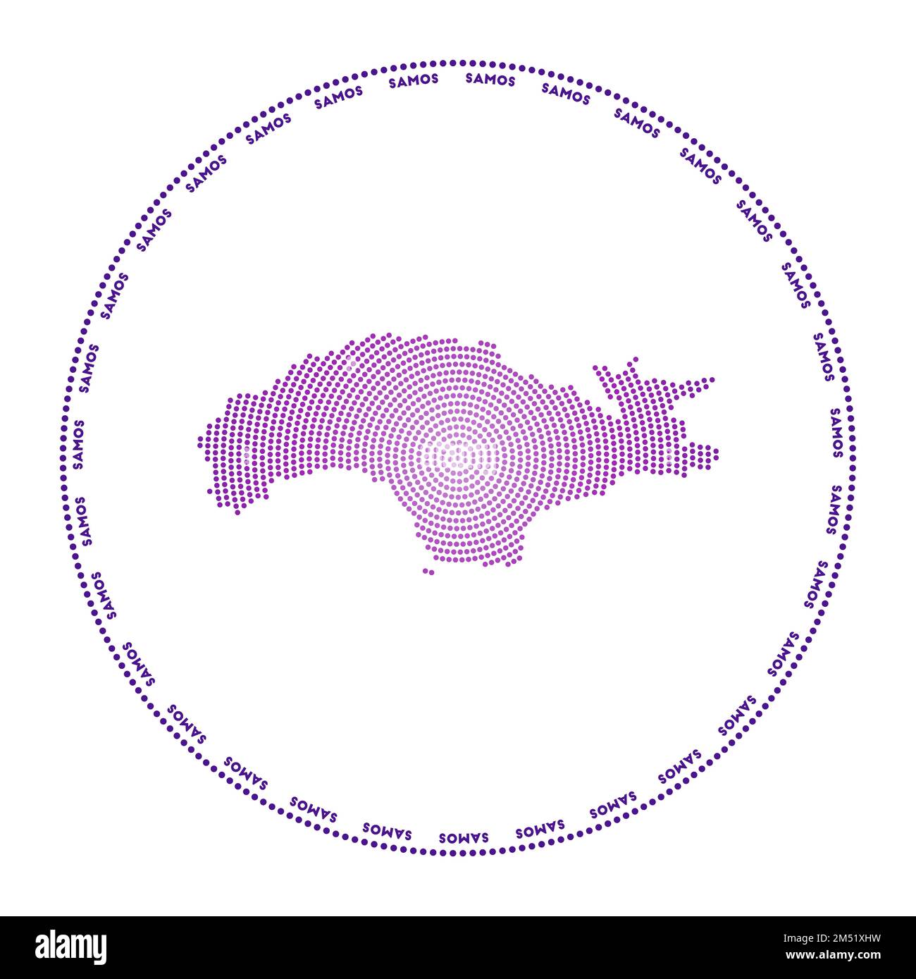 Samos round logo. Digital style shape of Samos in dotted circle with ...