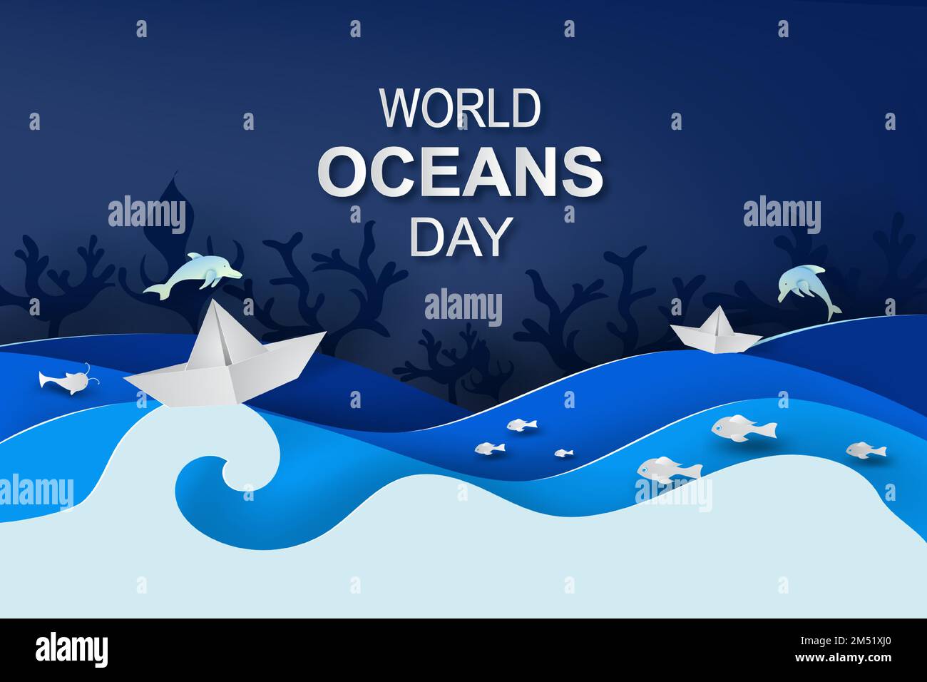 Paper art and cut style concept of World Oceans Day. Celebration ...