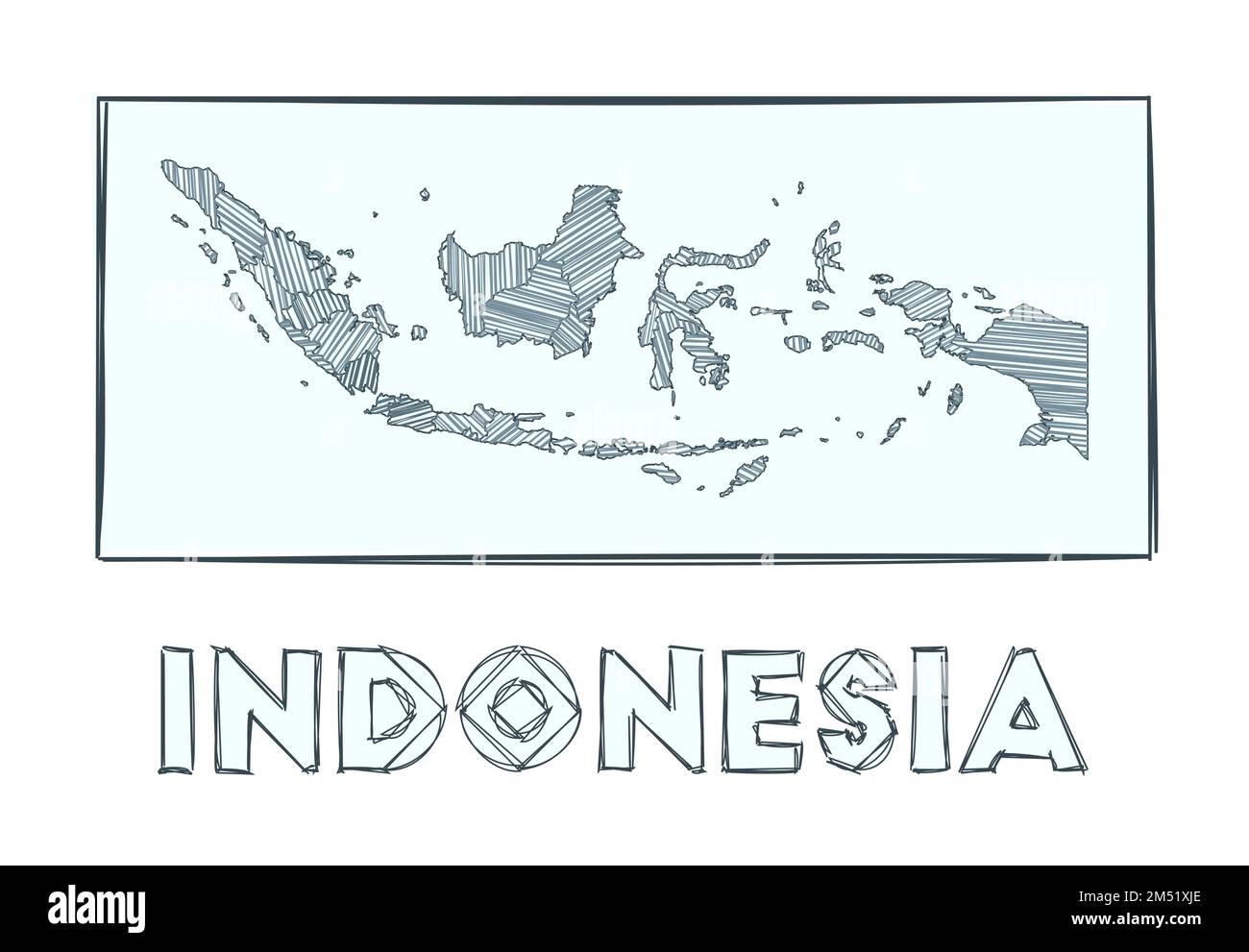 Sketch map of Indonesia. Grayscale hand-drawn map of the country ...