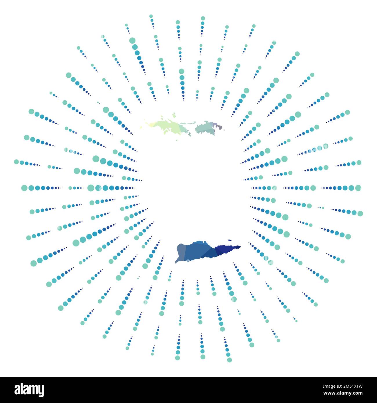 Shape of Virgin Islands, polygonal sunburst. Map of the island with ...