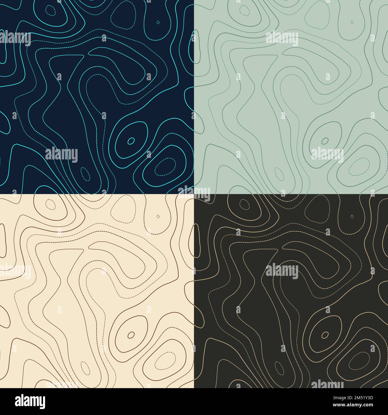 Topography patterns. Seamless elevation map tiles. Beautiful isoline ...