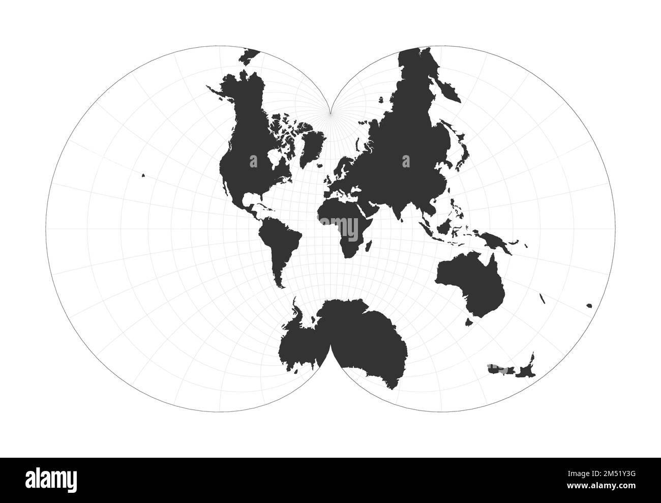 Map of the World. Eisenlohr conformal projection. Globe with latitude ...