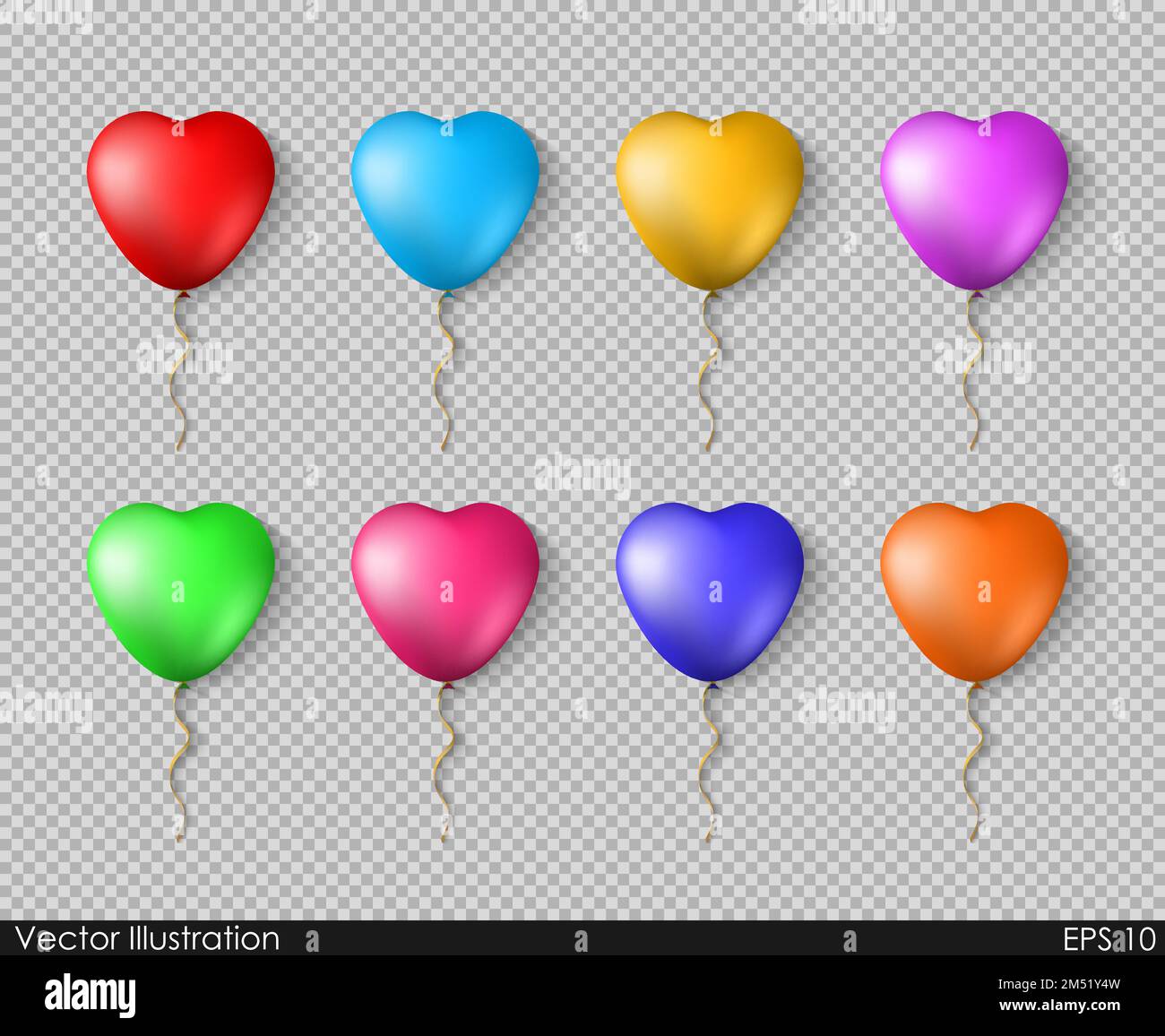 Balloon in heart shape isolated set of colored vector in a realistic ...