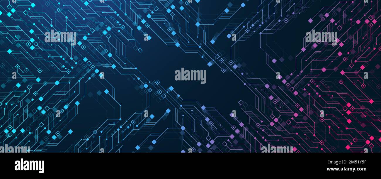 Quantum computer technologies concept. Futuristic blue circuit board background vector. Modern ...