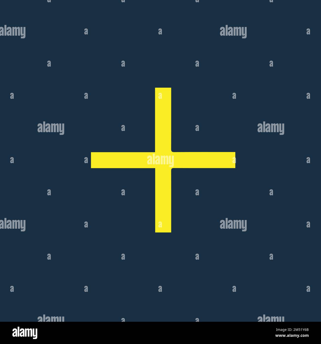 Yellow icon of a plus symbol on dark blue background. Basic ...