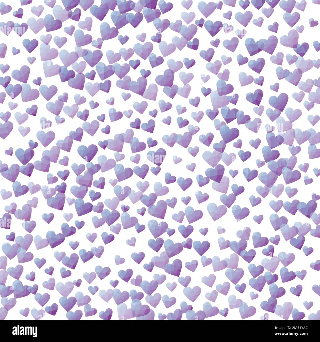 Valentine's Day background with geometric hearts. Blue purple polygonal hearts in diamond style ...