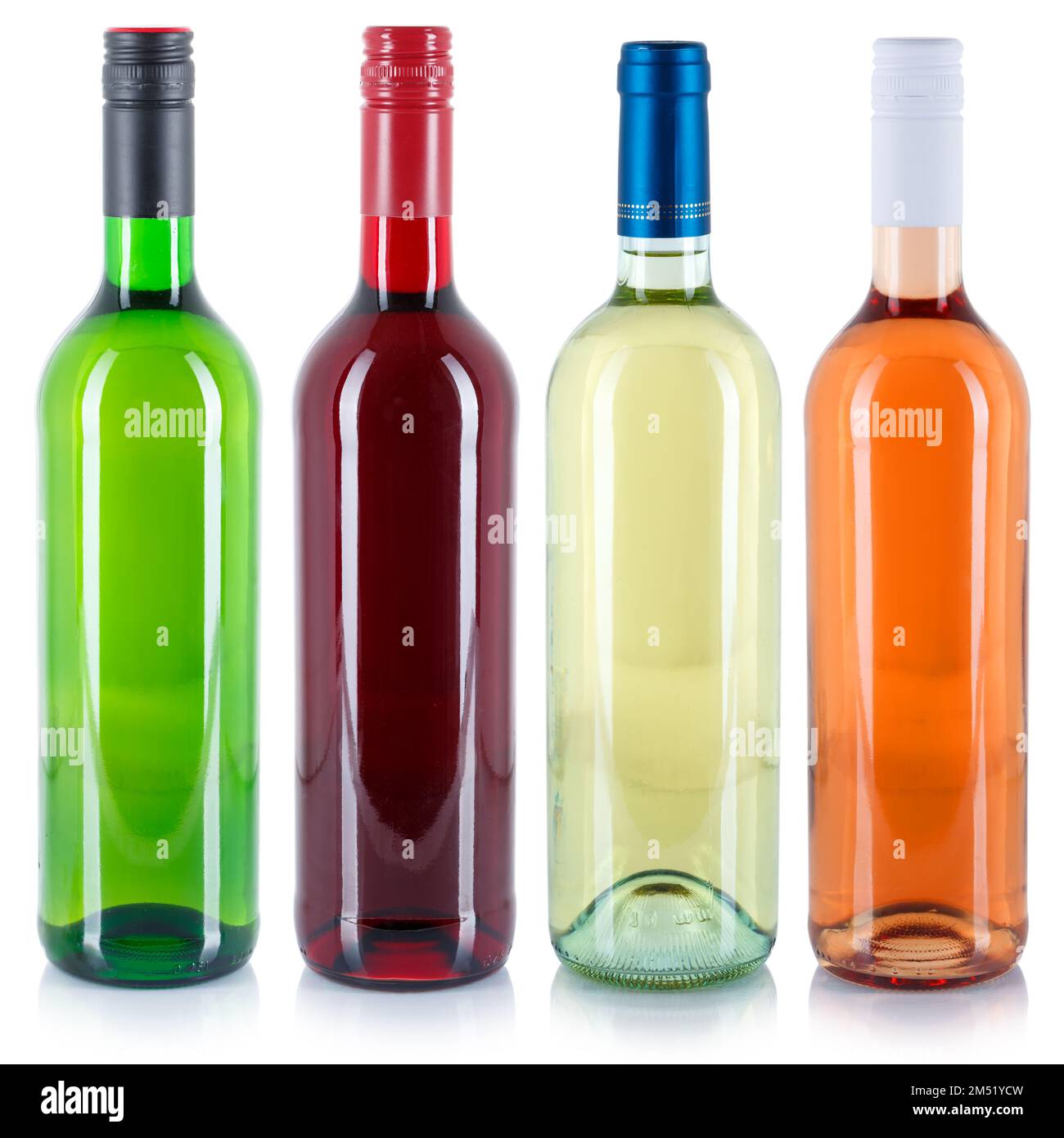 Collection of wine bottle white red rose green alcohol drink isolated ...
