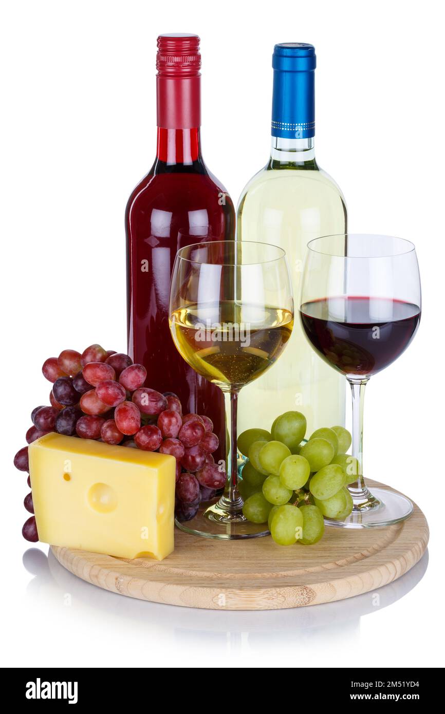 Wine wines red and white cheese portrait format isolated on a white background Stock Photo - Alamy