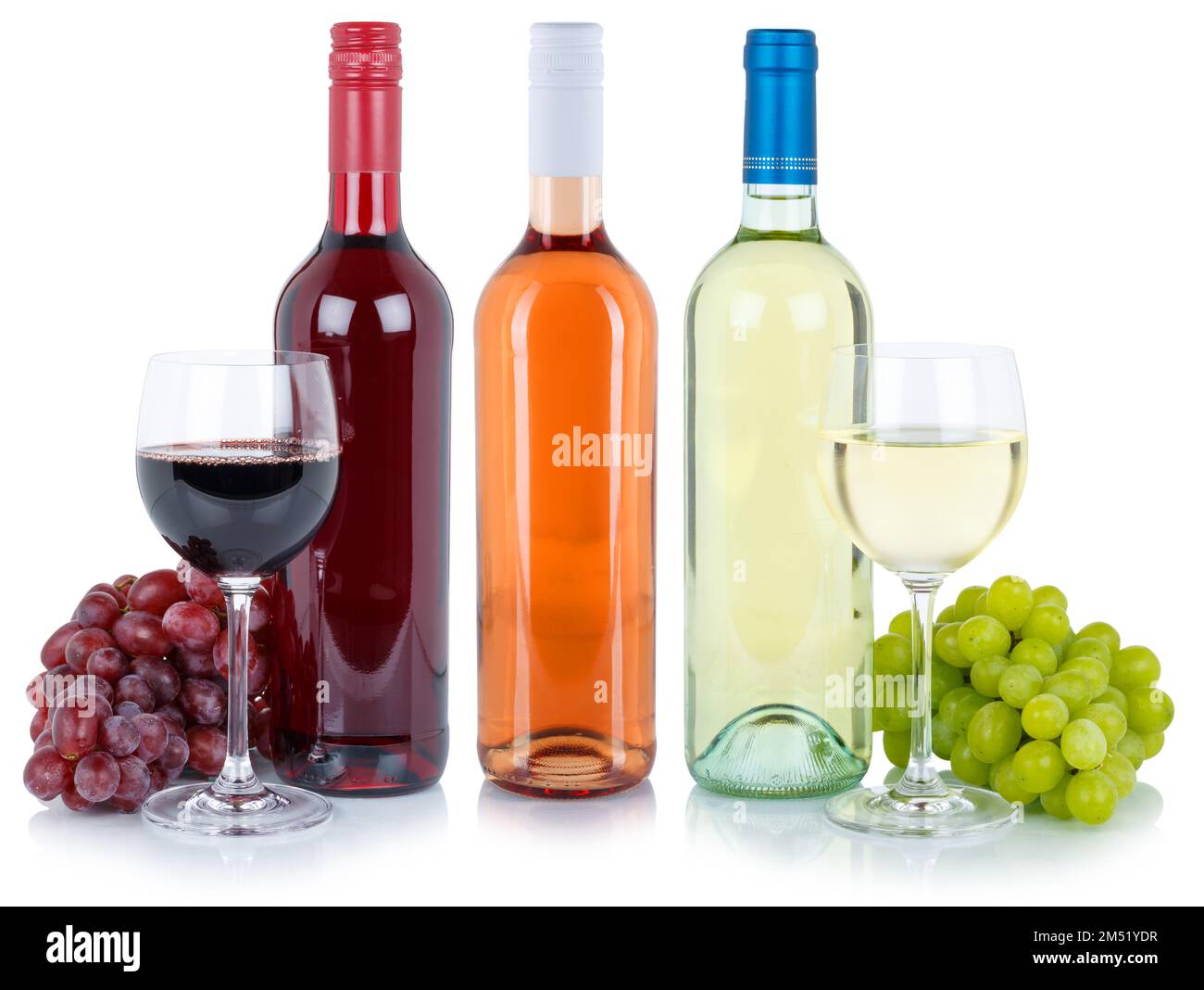 Wines wine tasting collection red white rose alcohol grapes isolated on ...