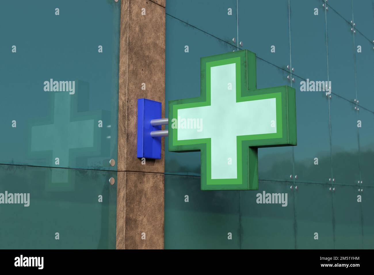Generic green cross sign of a pharmacy. Illustration of the concept of ...