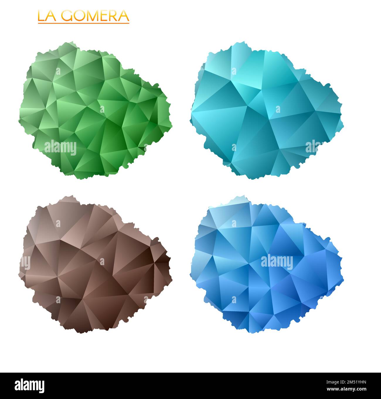 Set of vector polygonal maps of La Gomera. Bright gradient map of ...
