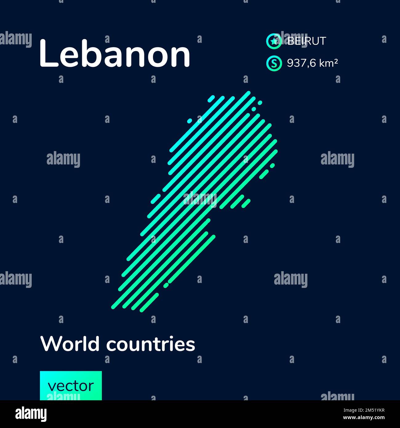 Vector creative digital neon flat line art abstract simple map of ...